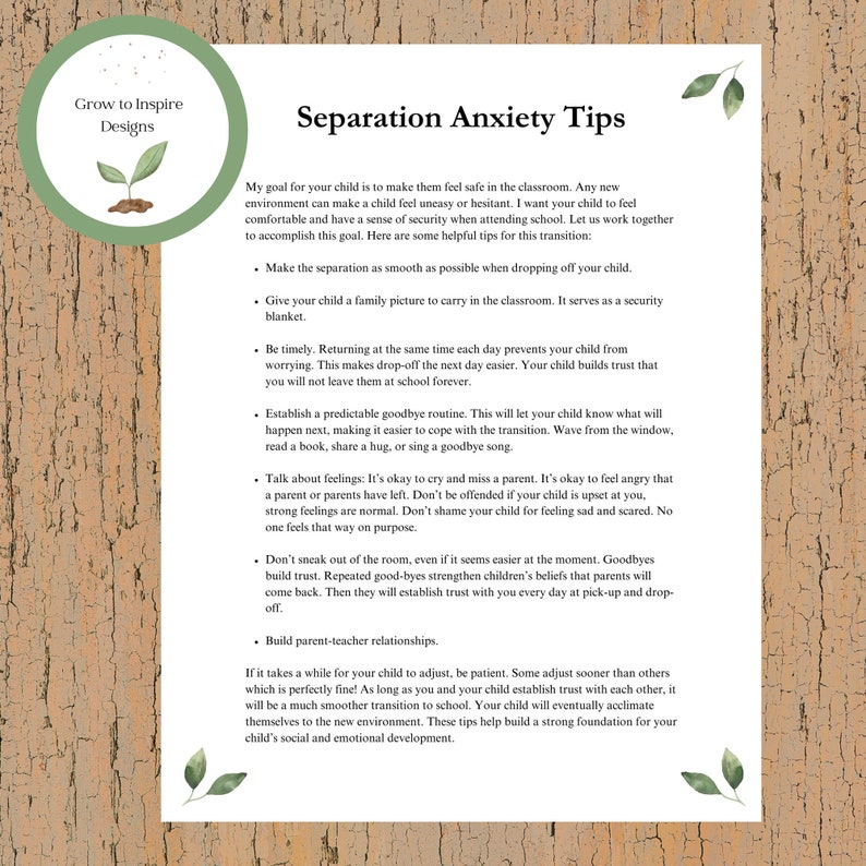 Separation Anxiety, Digital Download, Anxiety, Parent Resource, Daycare ...