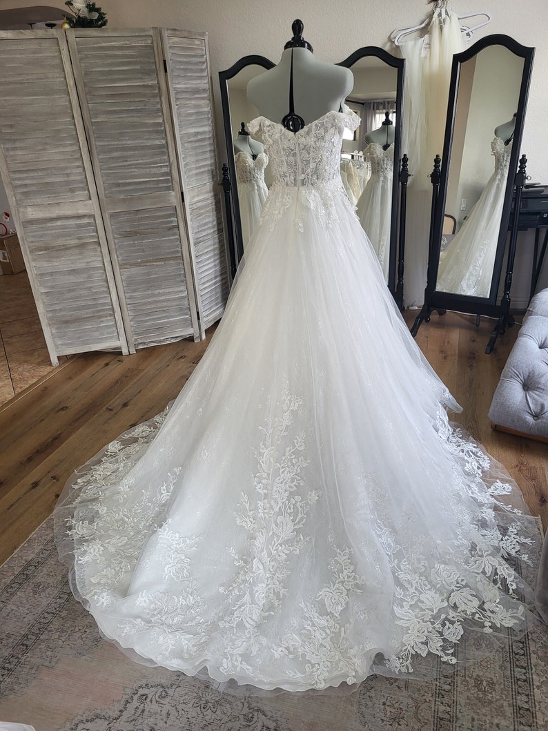 Lux and Love 6011 - Lace Ball Gown Wedding Dress With off the Shoulder Sleeves - Ivory - Etsy