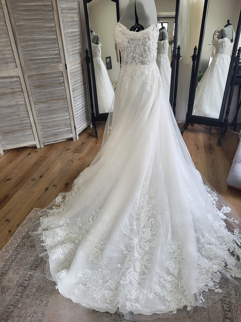 Lux and Love 6011 - Lace Ball Gown Wedding Dress With off the Shoulder Sleeves - Ivory - Etsy