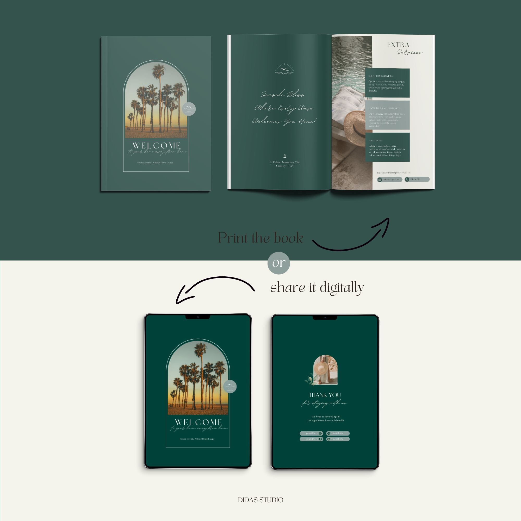 Modern Beach House Welcome Guest Book Template, Elegant Vacation Rental ...