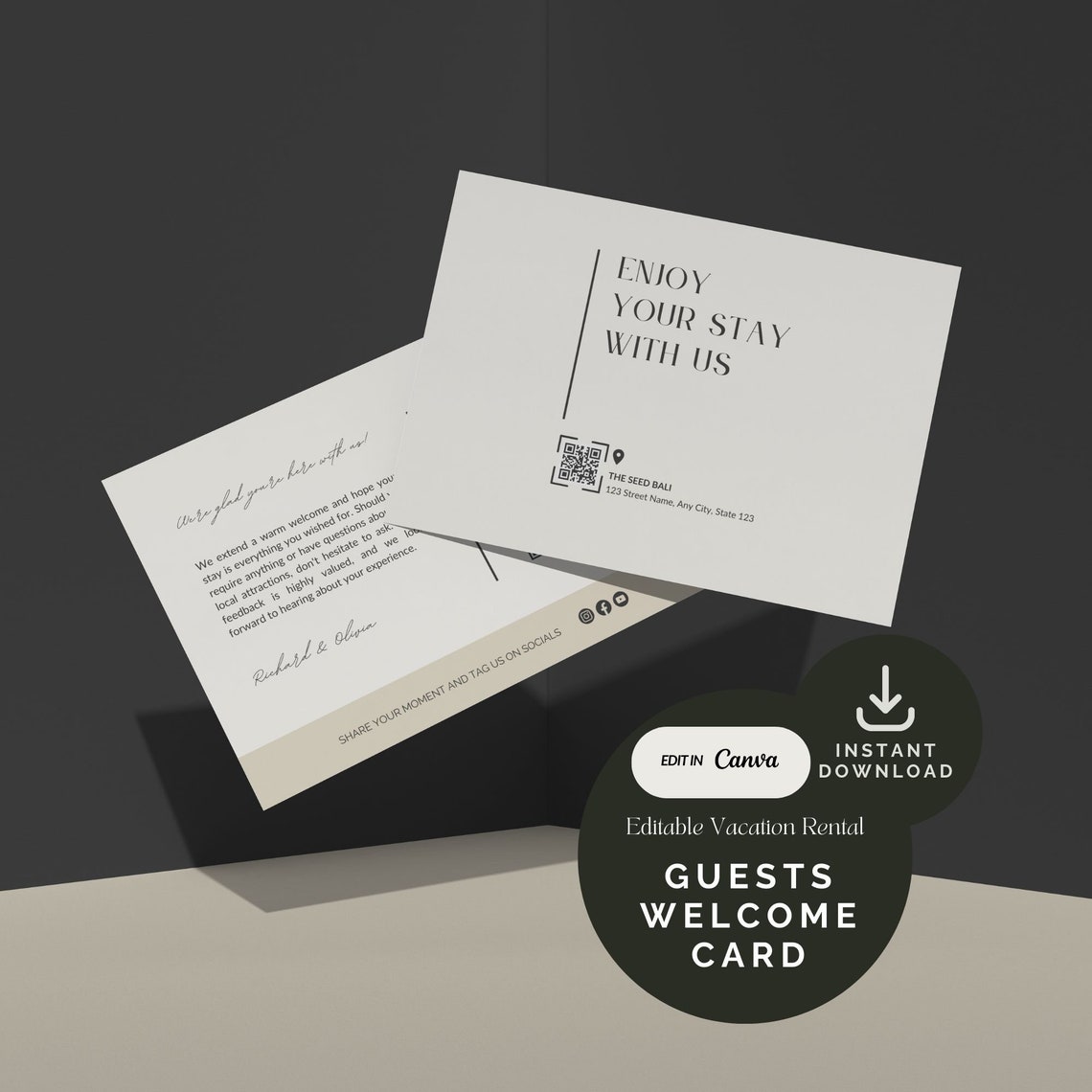 Guests Welcome Card, Minimal Vacation Rental Welcome Note, House Rental ...