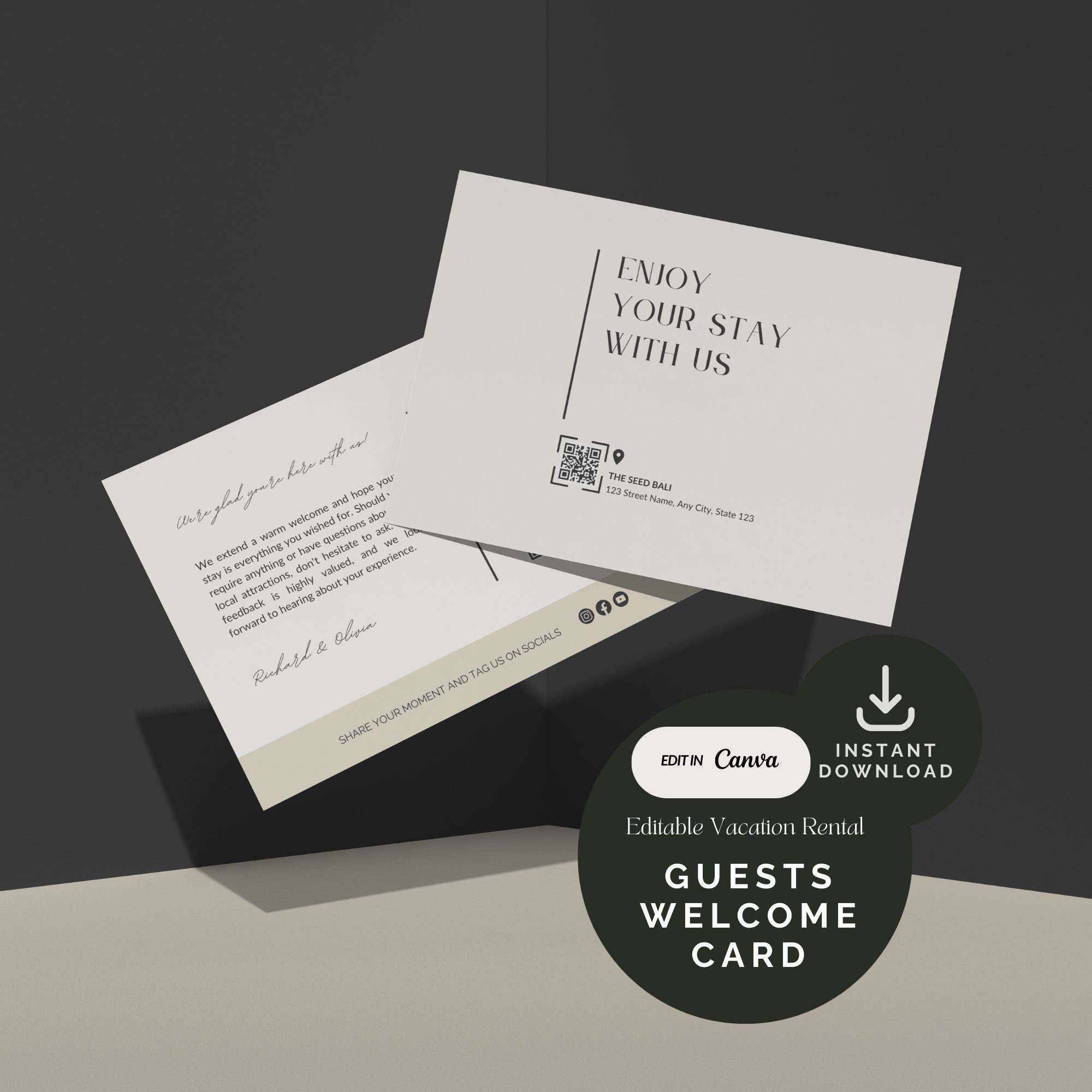 Guests Welcome Card, Minimal Vacation Rental Welcome Note, House Rental ...
