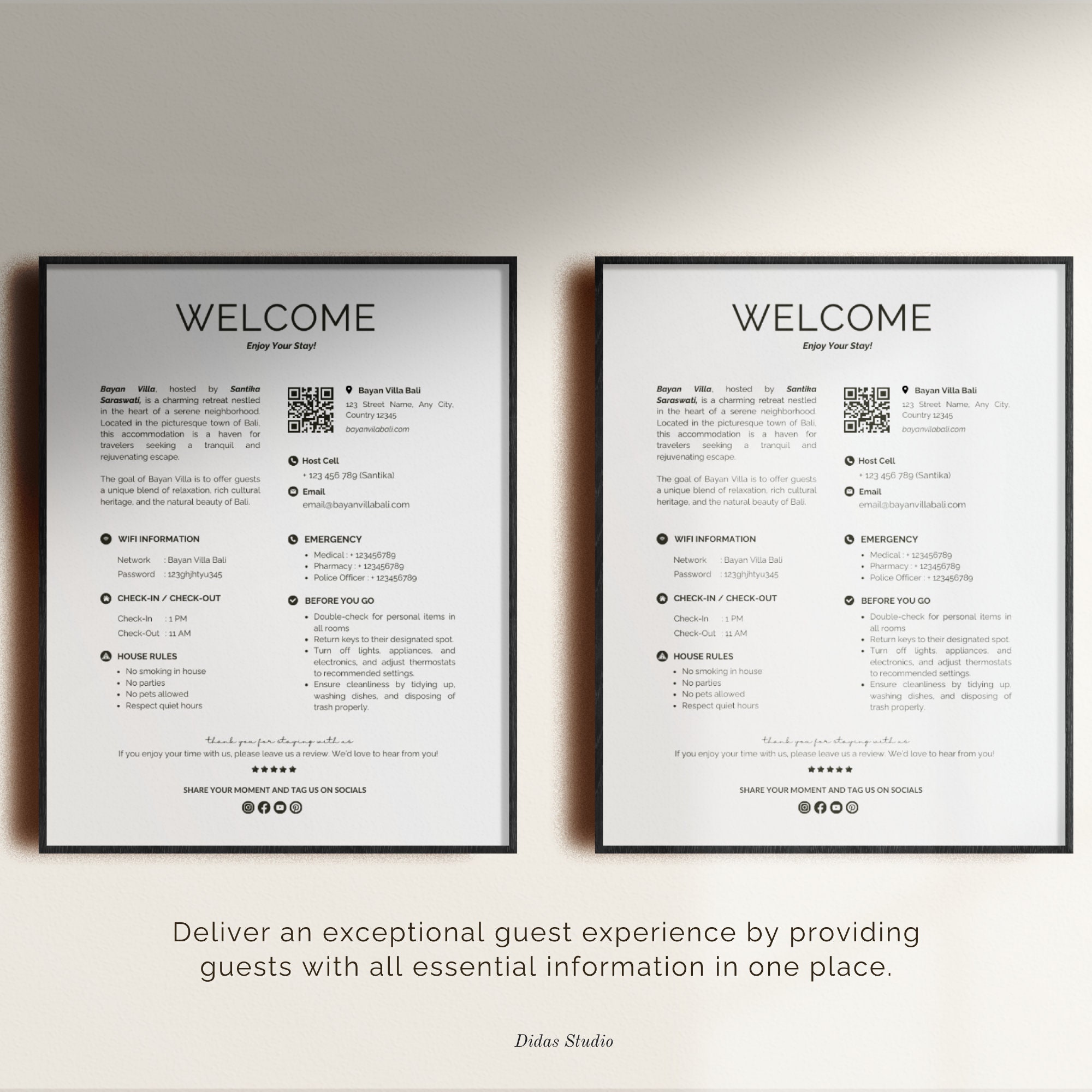 Vacation Rental Welcome Sign Template With QR Code (canva PDF) - Etsy