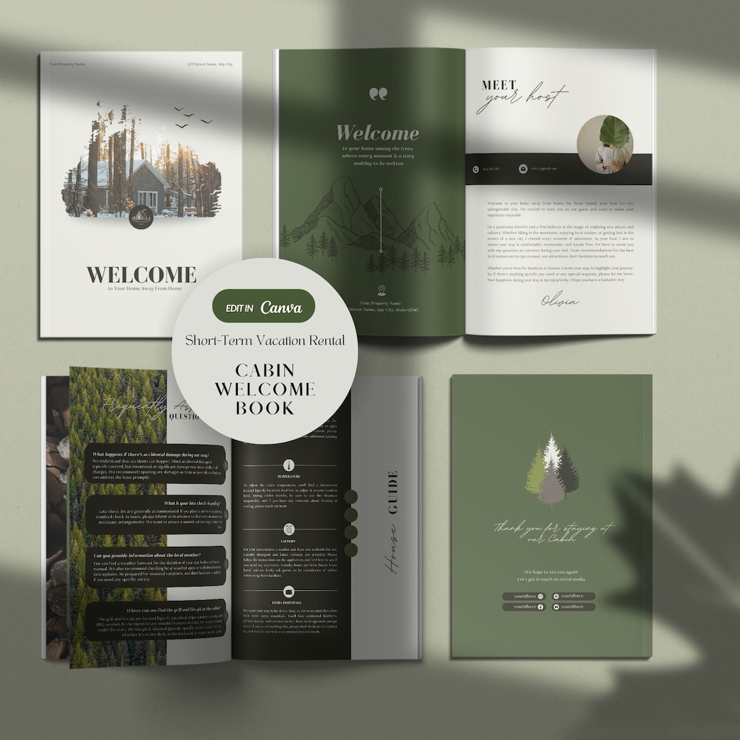 Modern Wood Cabin Welcome Guest Book, Elegant Cabin Vacation Rental ...