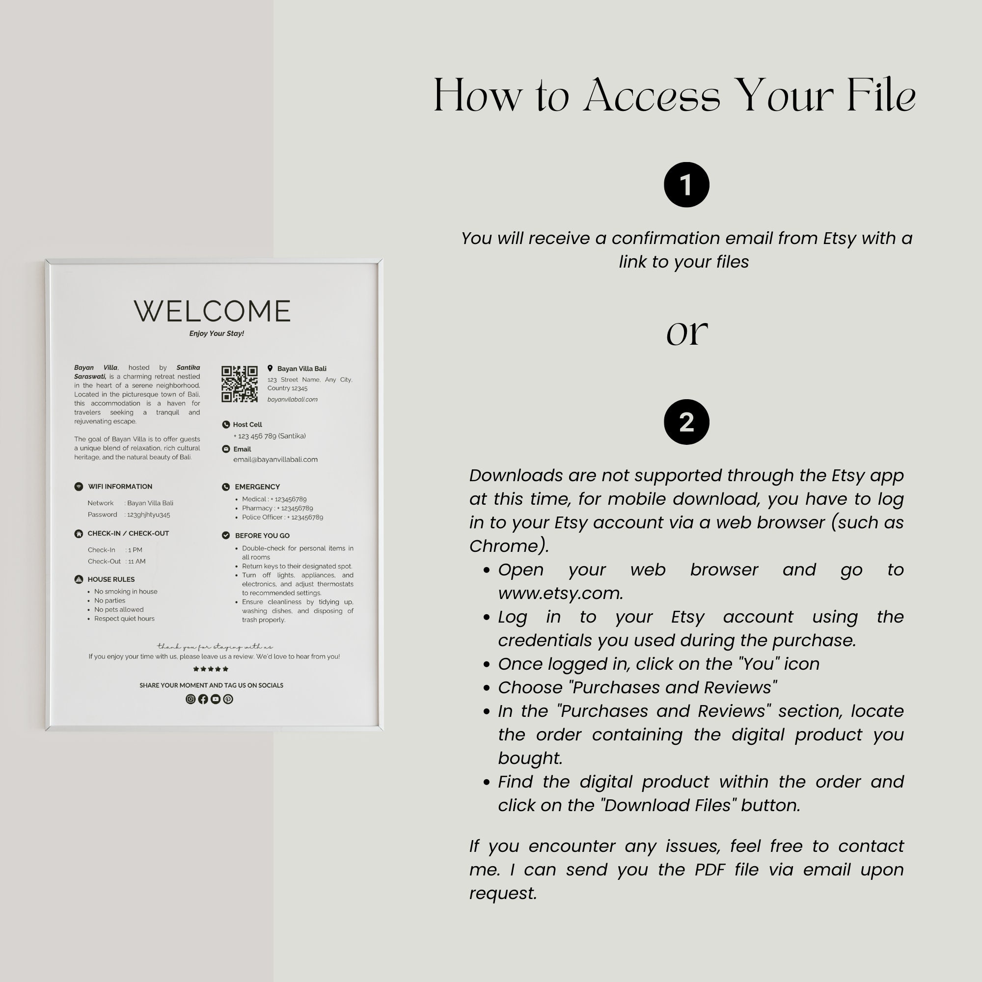 Vacation Rental Welcome Sign Template With QR Code (canva PDF) - Etsy