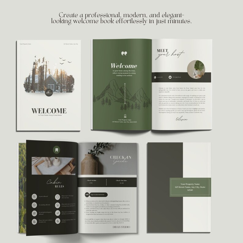 Modern Wood Cabin Welcome Guest Book Template, Elegant Cabin Vacation ...