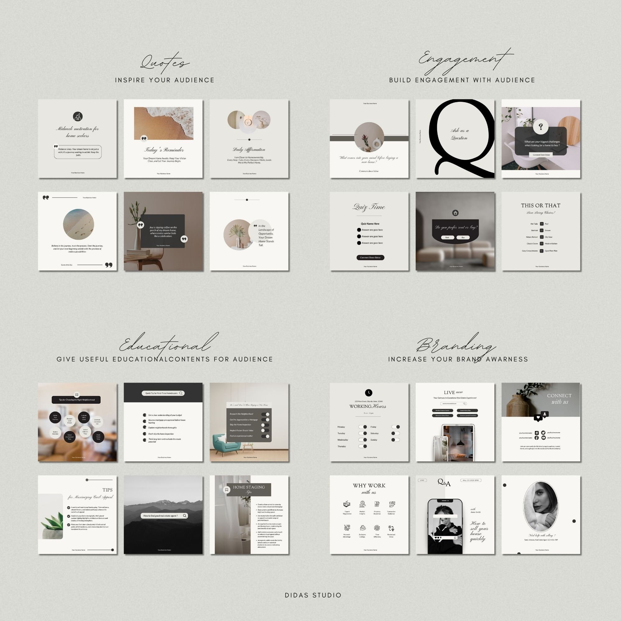 Neutral Real Estate Marketing, Minimal Realtor Instagram Template ...
