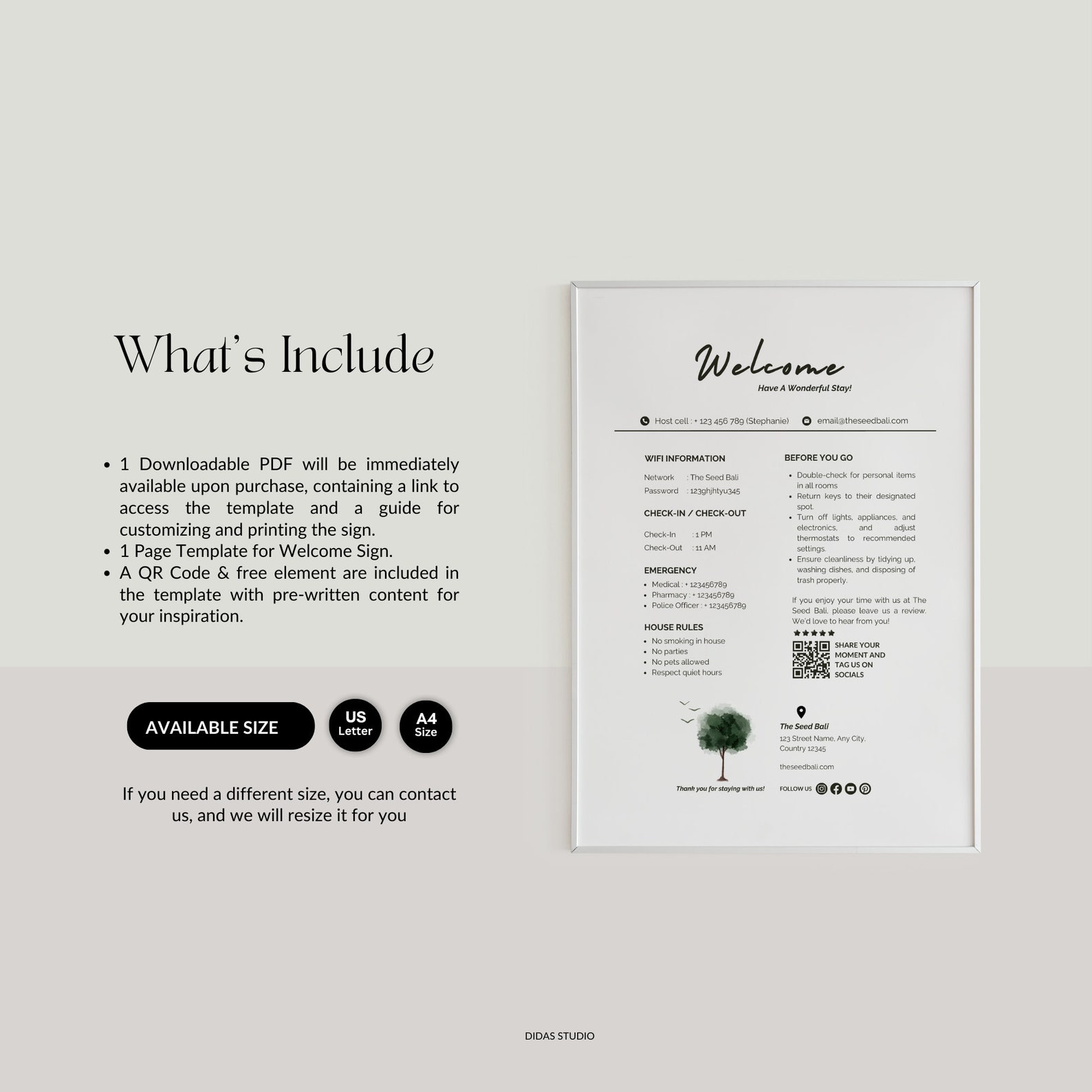 Vacation Rental Welcome Sign Template With Wifi QR Code (canva PDF) - Etsy