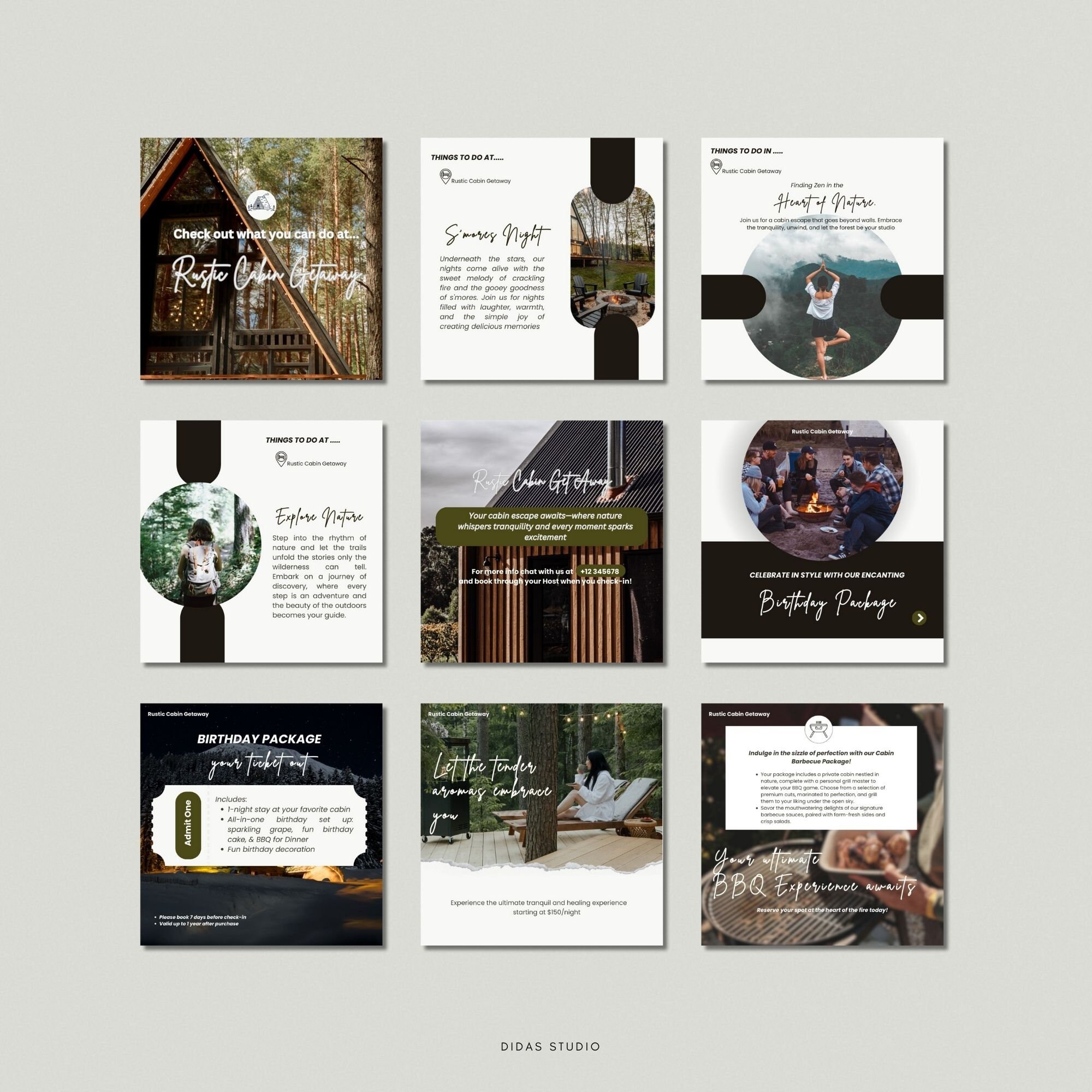 Cabin Vacation Rental Instagram Posts, Cabin Airbnb Template Social ...