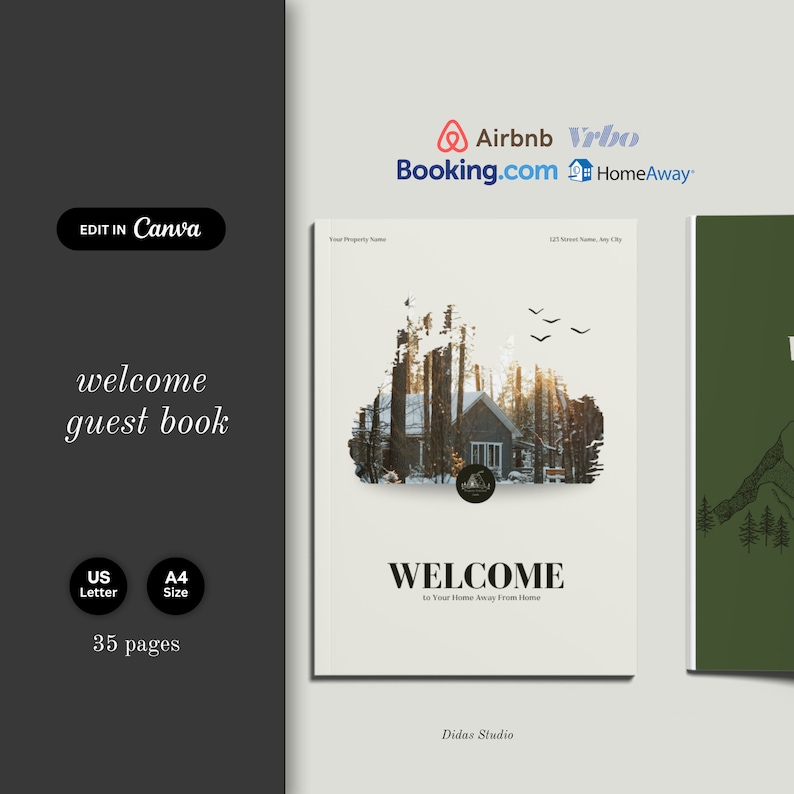 Modern Wood Cabin Welcome Guest Book Template, Elegant Cabin Vacation ...