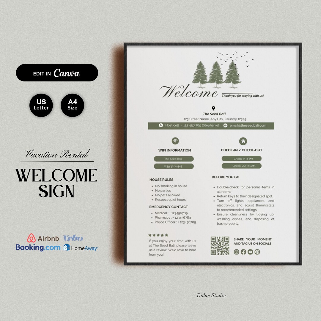 Airbnb Welcome Sign Template, Vacation Rental Printable, Rental Welcome ...