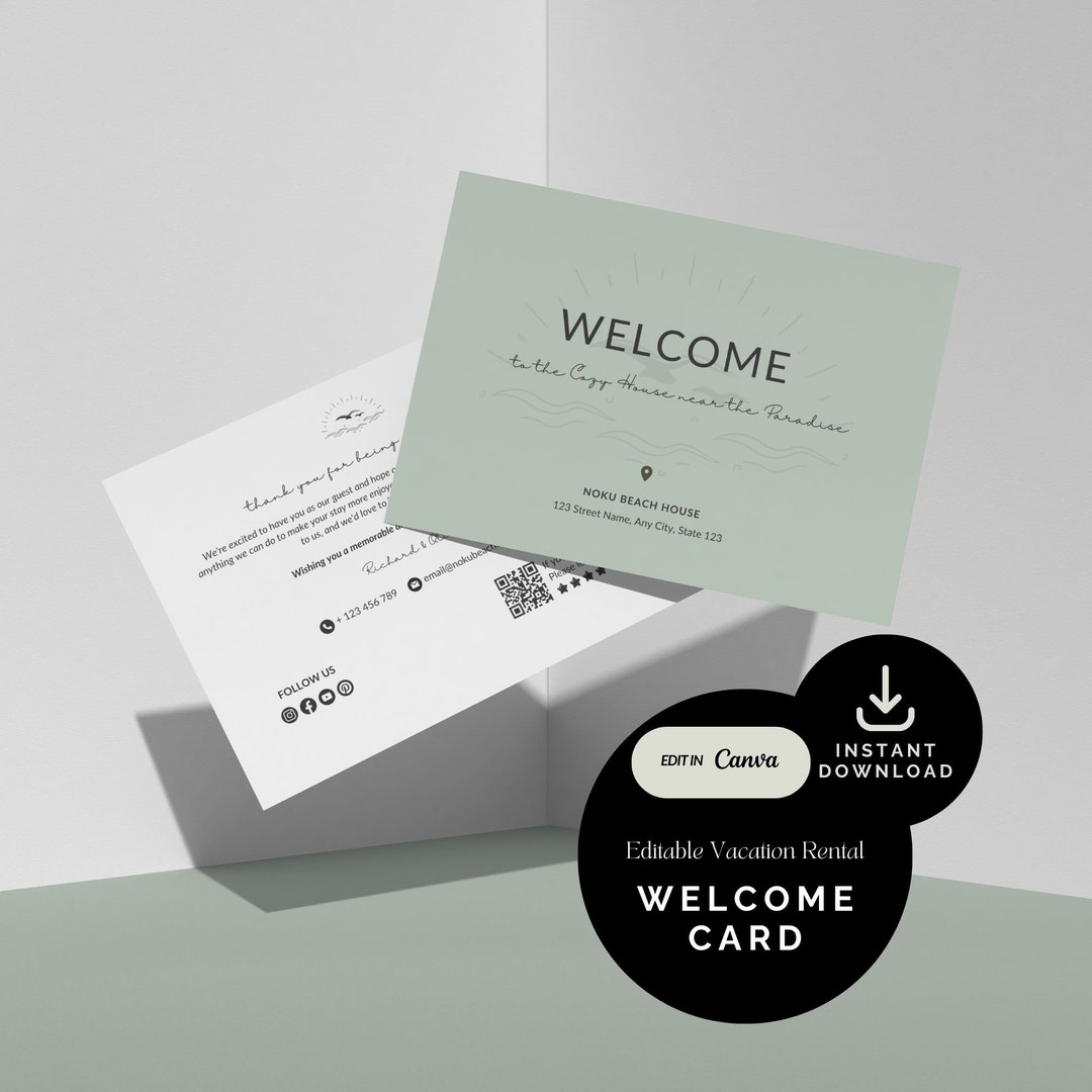 Beach House Guests Welcome Card Template, Airbnb Welcome Note, Vacation ...