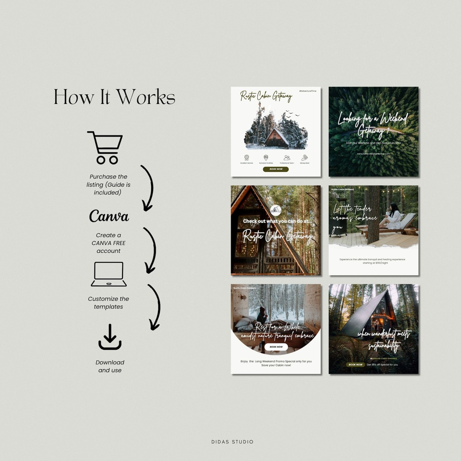 Cabin Vacation Rental Instagram Posts, Cabin Airbnb Template Social ...