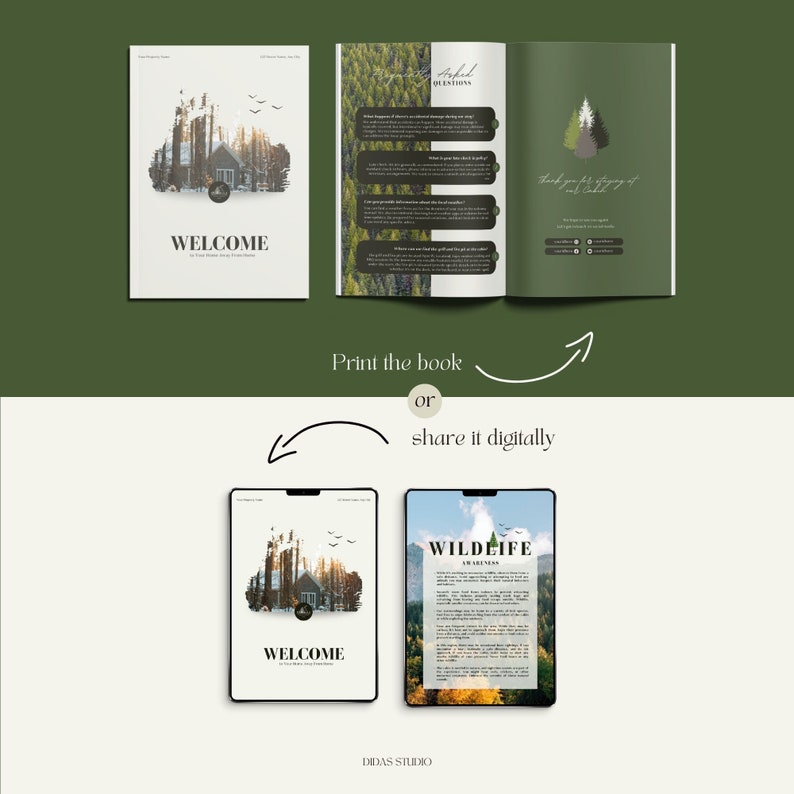 Modern Wood Cabin Welcome Guest Book Template, Elegant Cabin Vacation ...