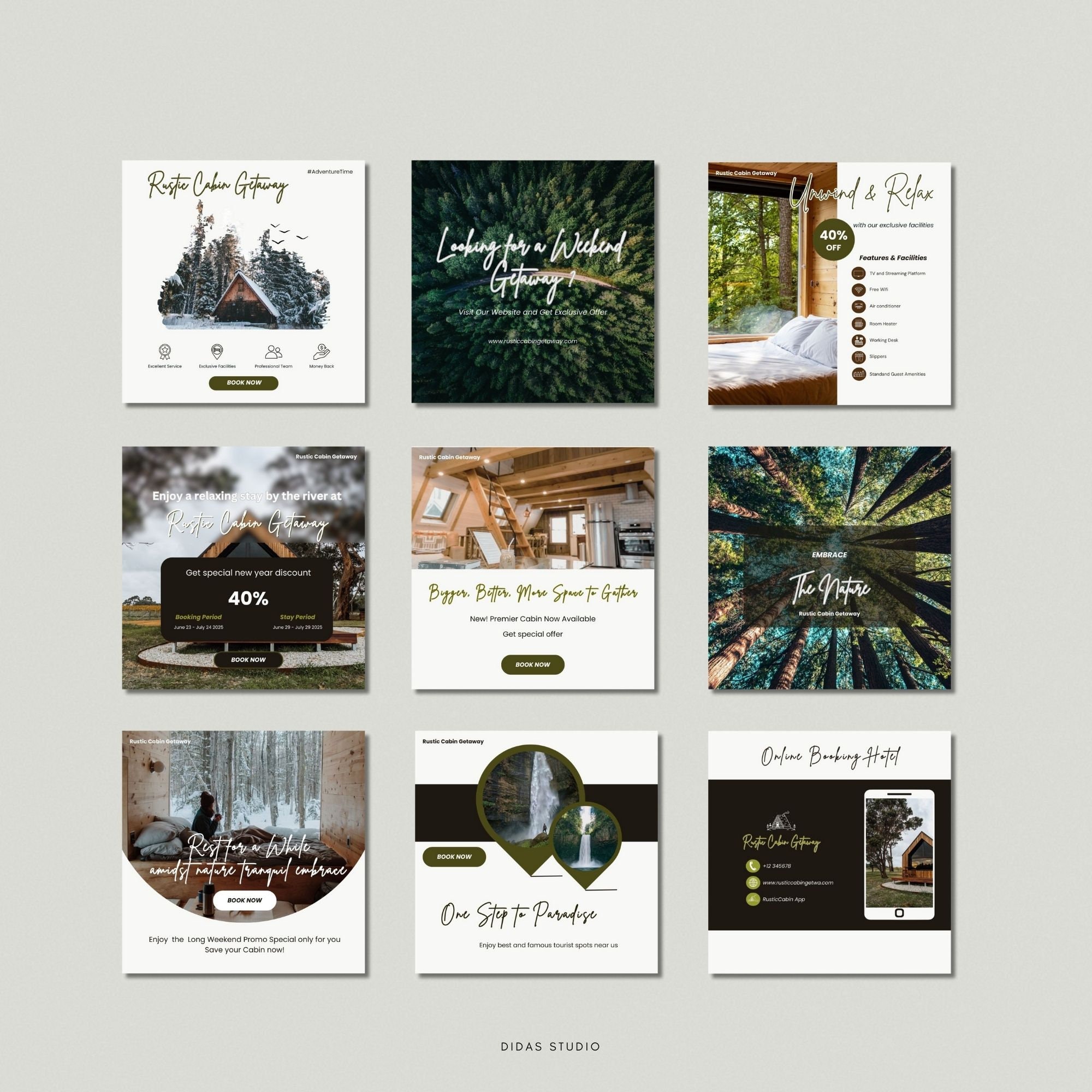 Cabin Vacation Rental Instagram Posts, Cabin Airbnb Template Social ...