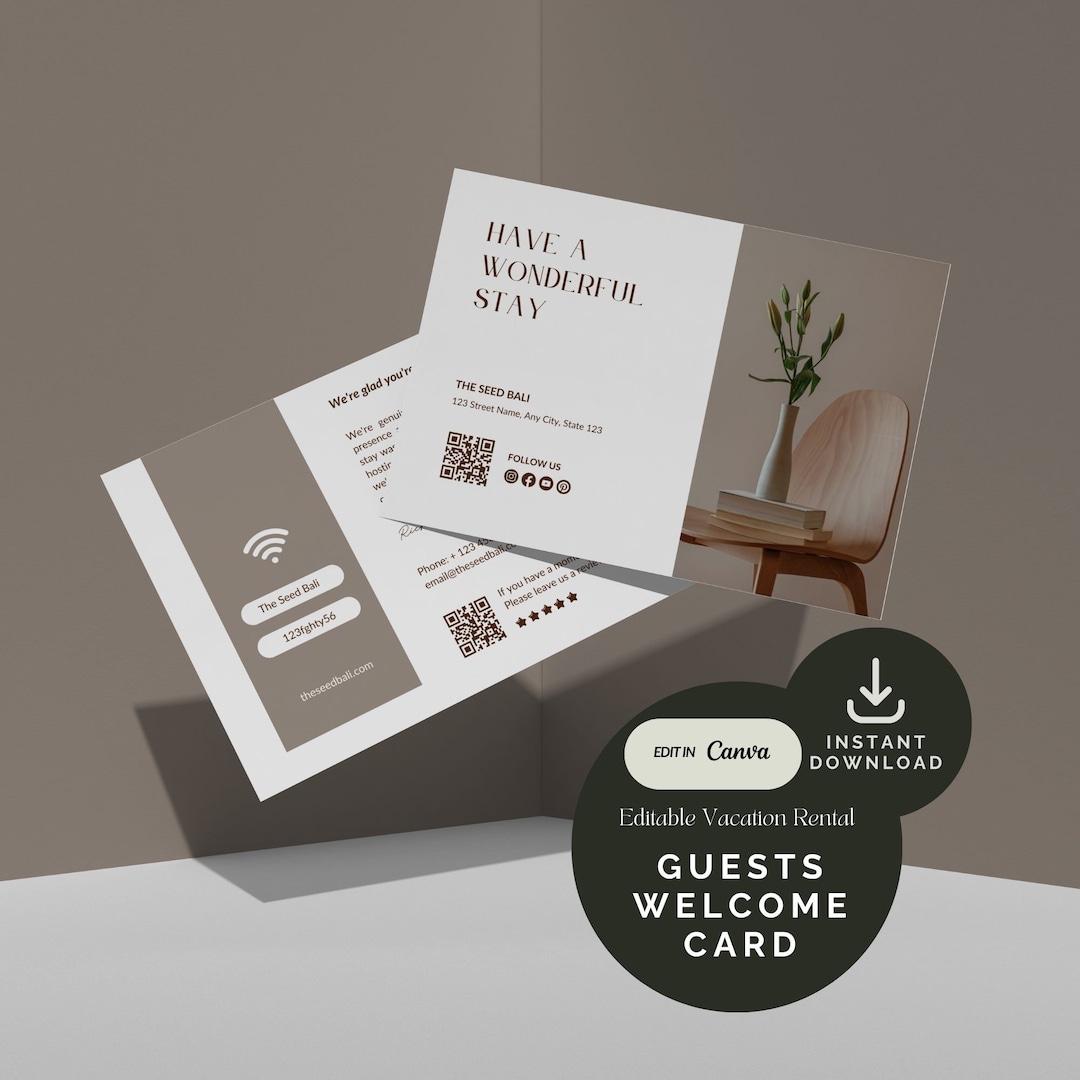 Editable Guests Welcome Card Template for Vacation Rental, Airbnb ...