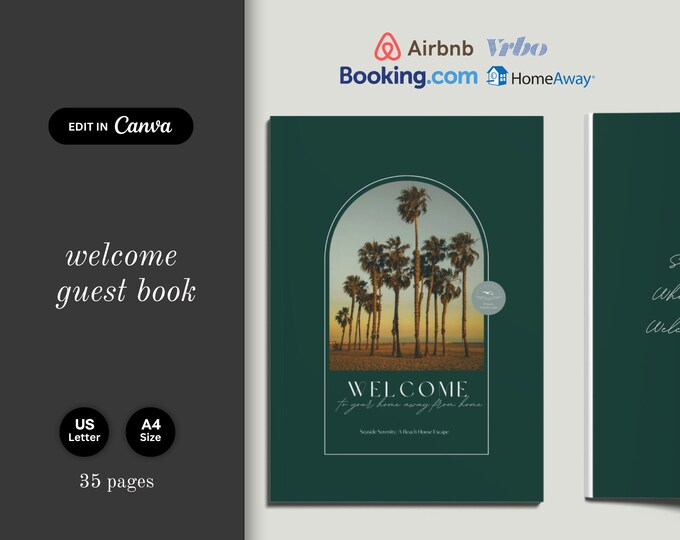 Modern Seaside Private Resort Welcome Guest Book Template, Elegant ...