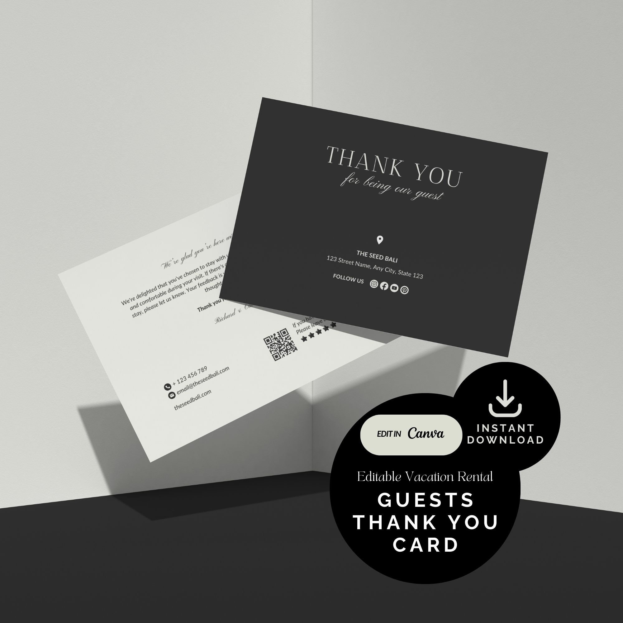 Guests Thank You Card Template, Guests Thank You Note, Vacation Rental ...