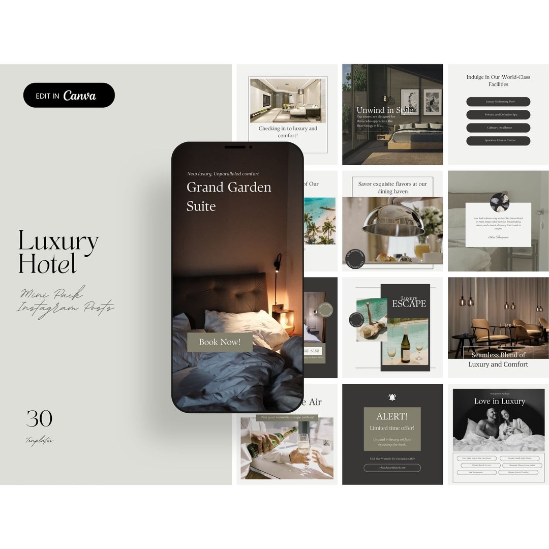 Modern Minimal Luxury Hotel Instagram Posts, Hotel Social Media Content ...
