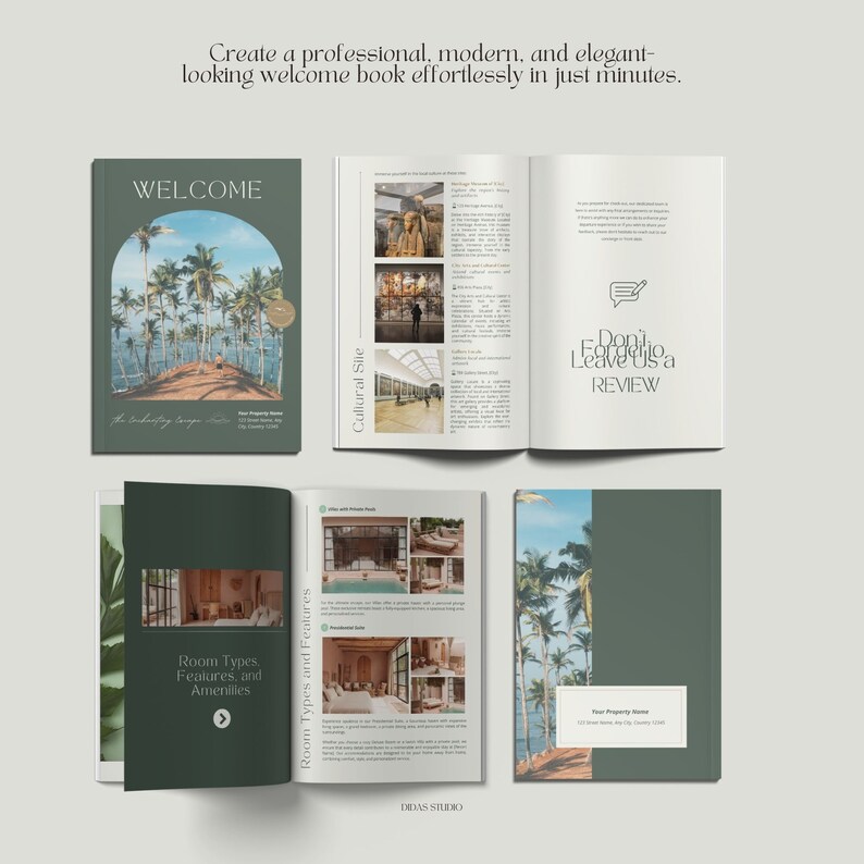 Seaside Resort Welcome Guest Book Template, Beach House Hotel Booklet ...