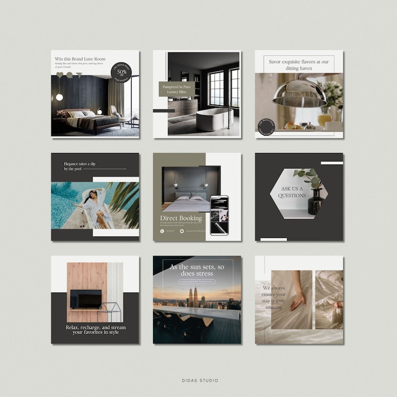 Modern Minimal Luxury Hotel Instagram Posts, Hotel Social Media Content ...