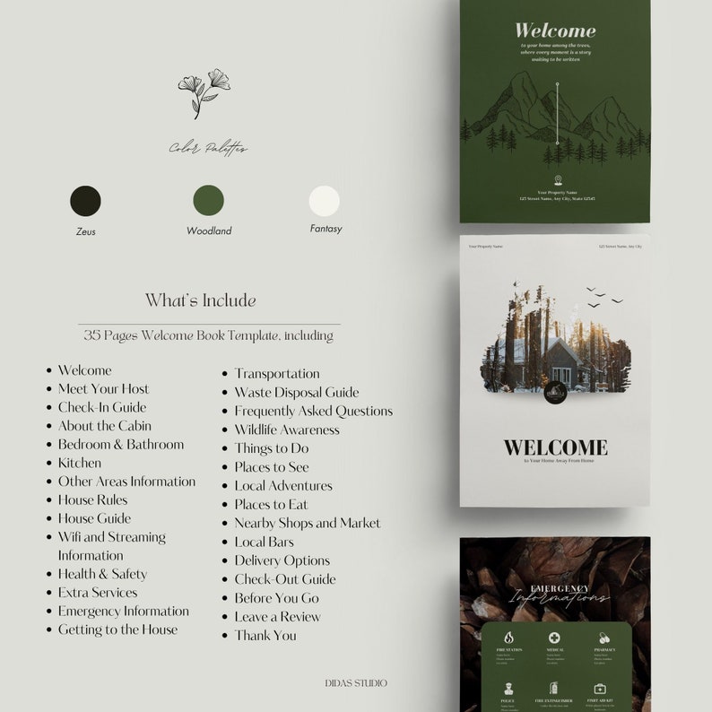 Modern Wood Cabin Welcome Guest Book Template, Elegant Cabin Vacation ...