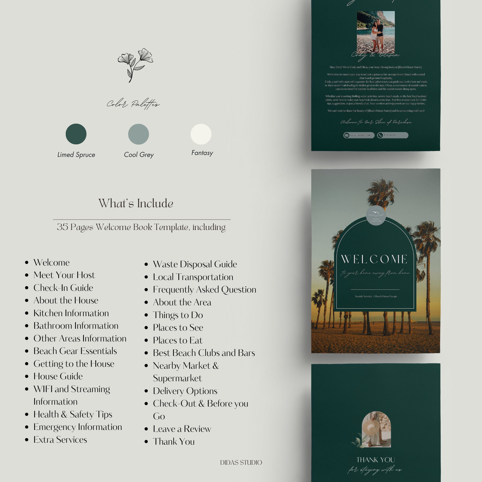 Modern Beach House Welcome Guest Book Template, Elegant Vacation Rental ...