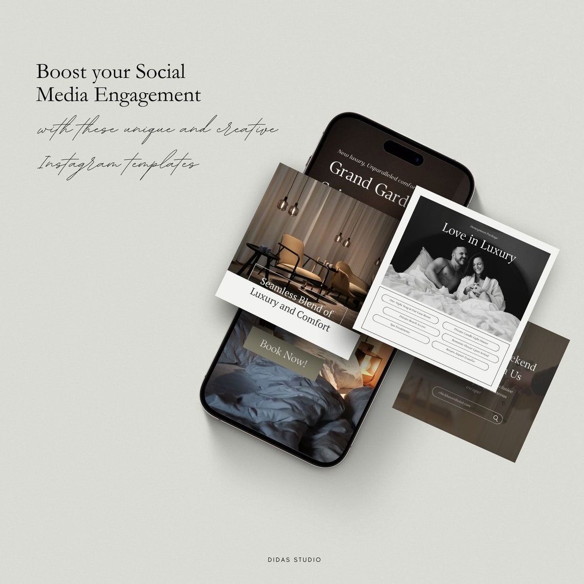 Modern Minimal Luxury Hotel Instagram Posts, Hotel Social Media Content ...