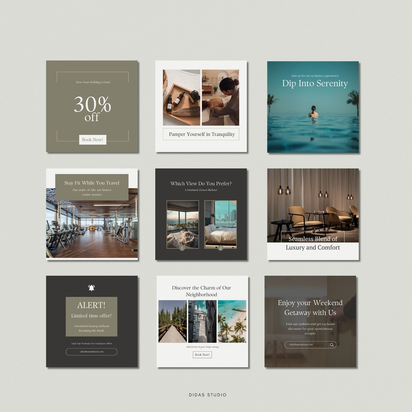 Modern Minimal Luxury Hotel Instagram Posts, Hotel Social Media Content ...