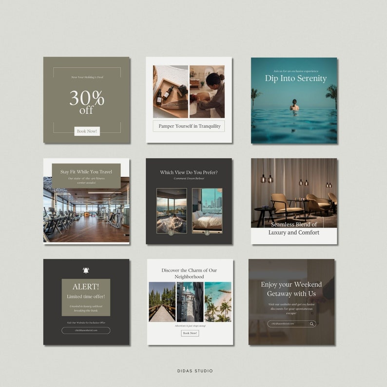 Modern Minimal Luxury Hotel Instagram Posts, Hotel Social Media Content ...