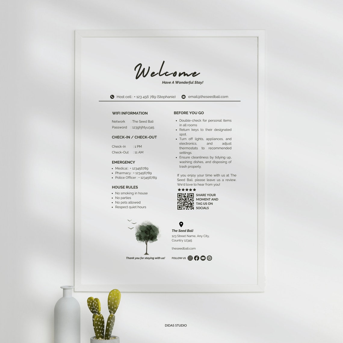 Vacation Rental Welcome Sign Template With Wifi QR Code (canva PDF) - Etsy