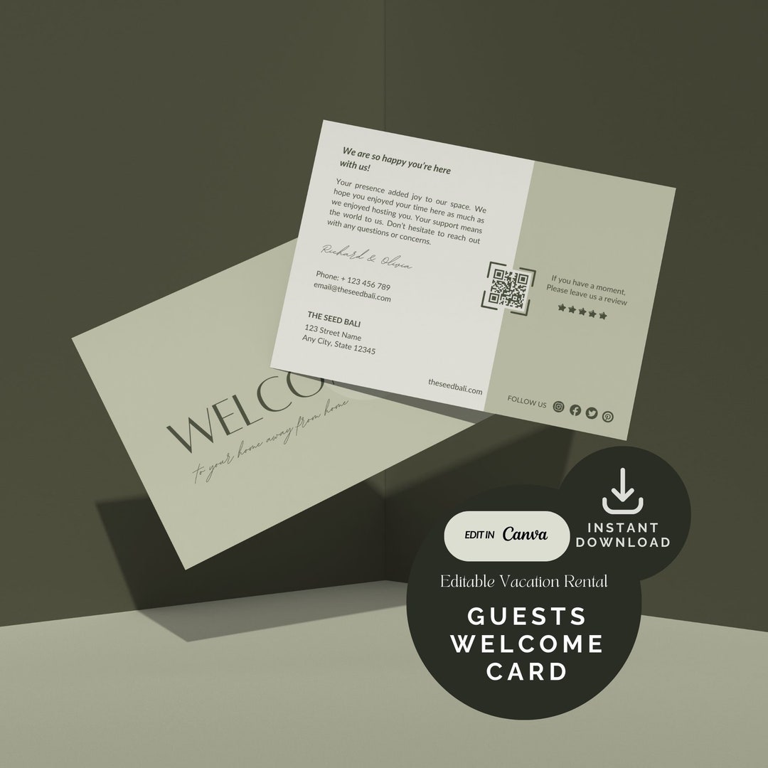 Airbnb Welcome Card Template for Guests, Modern Guest Welcome Note ...