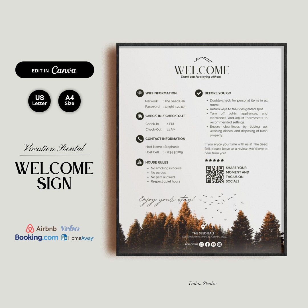 Airbnb Welcome Sign Template, Vacation Rental Printable, Rental House ...