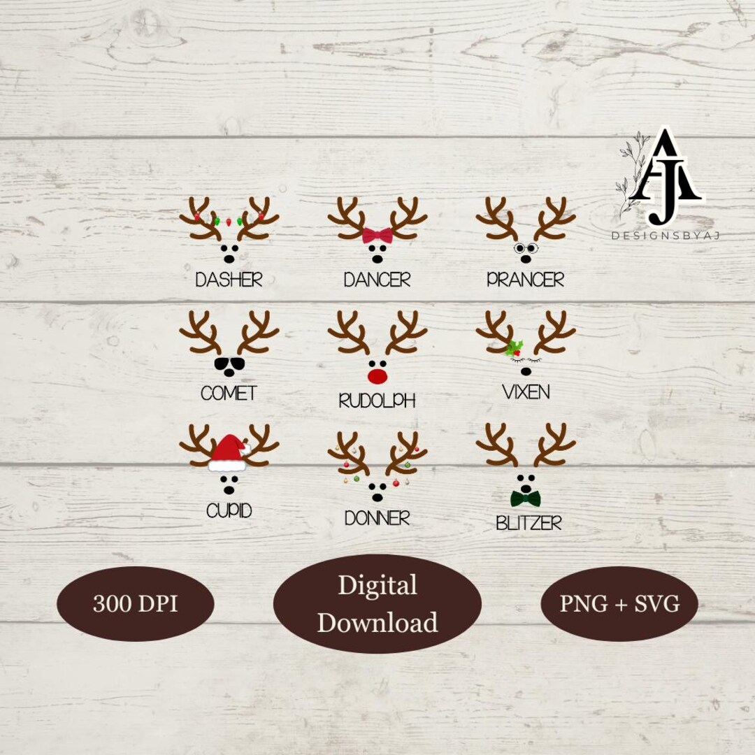 Festive Reindeer Faces Clipart Bundle – Christmas Antlers, Rudolph, and ...