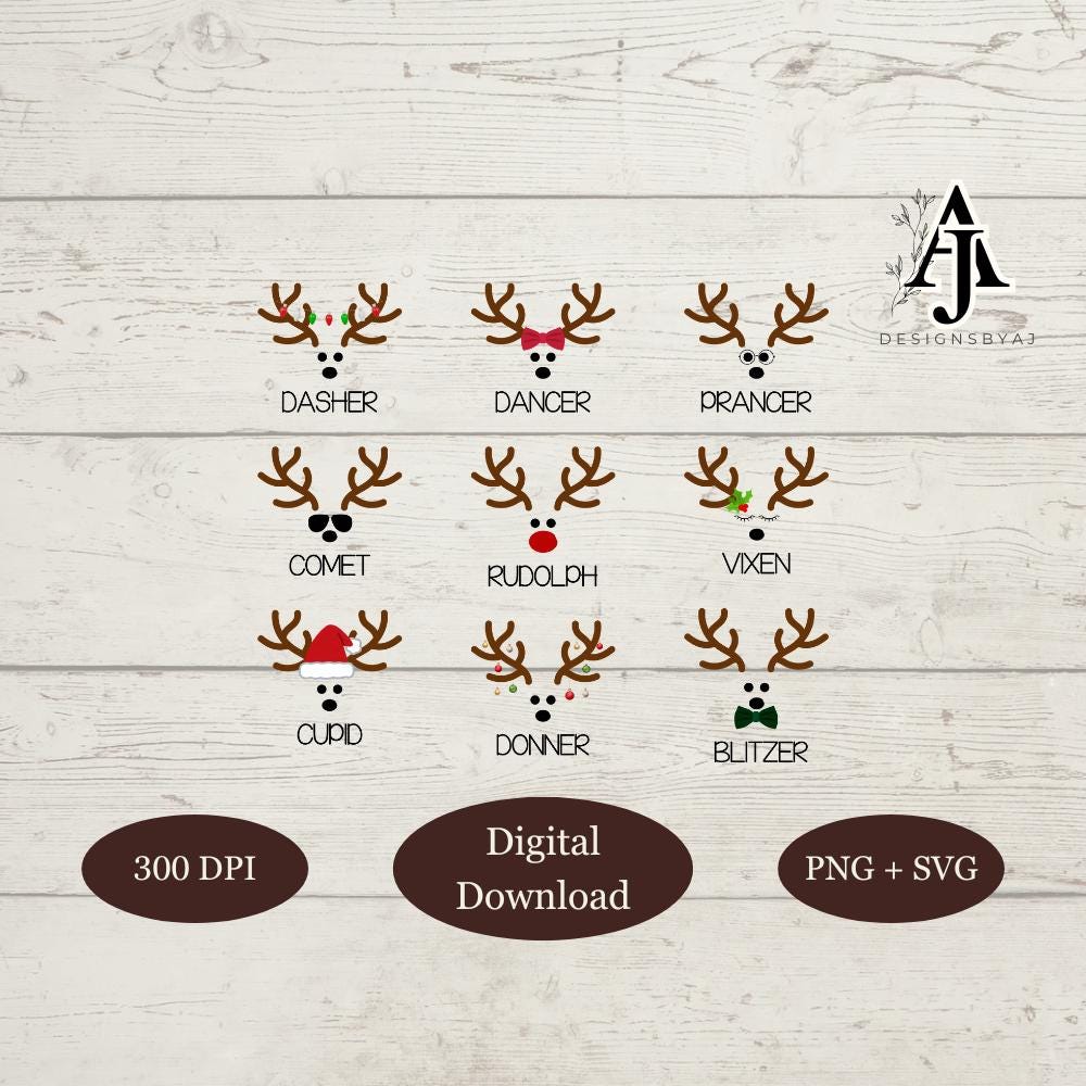 Festive Reindeer Faces Clipart Bundle – Christmas Antlers, Rudolph, and ...
