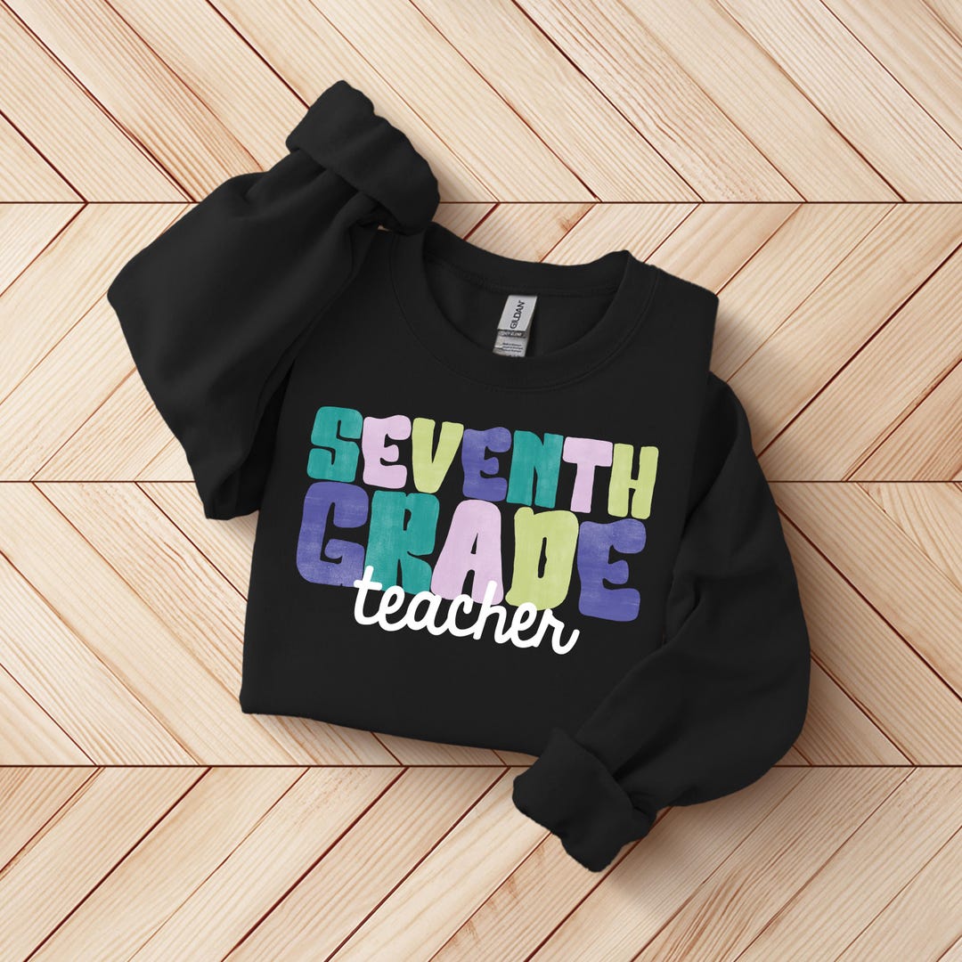 7th Grade Teacher Watercolor Lettering Design | Teacher Apparel Graphic ...