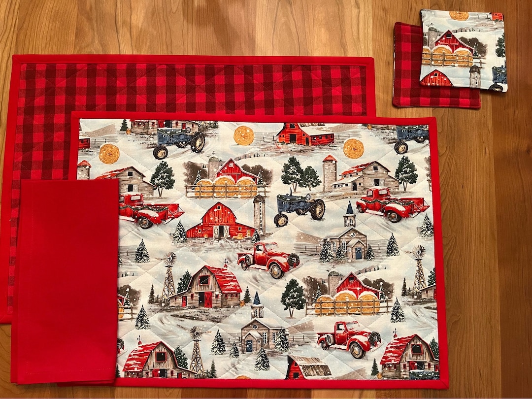Classic Farmhouse Christmas Themed Placemat Coaster and - Etsy