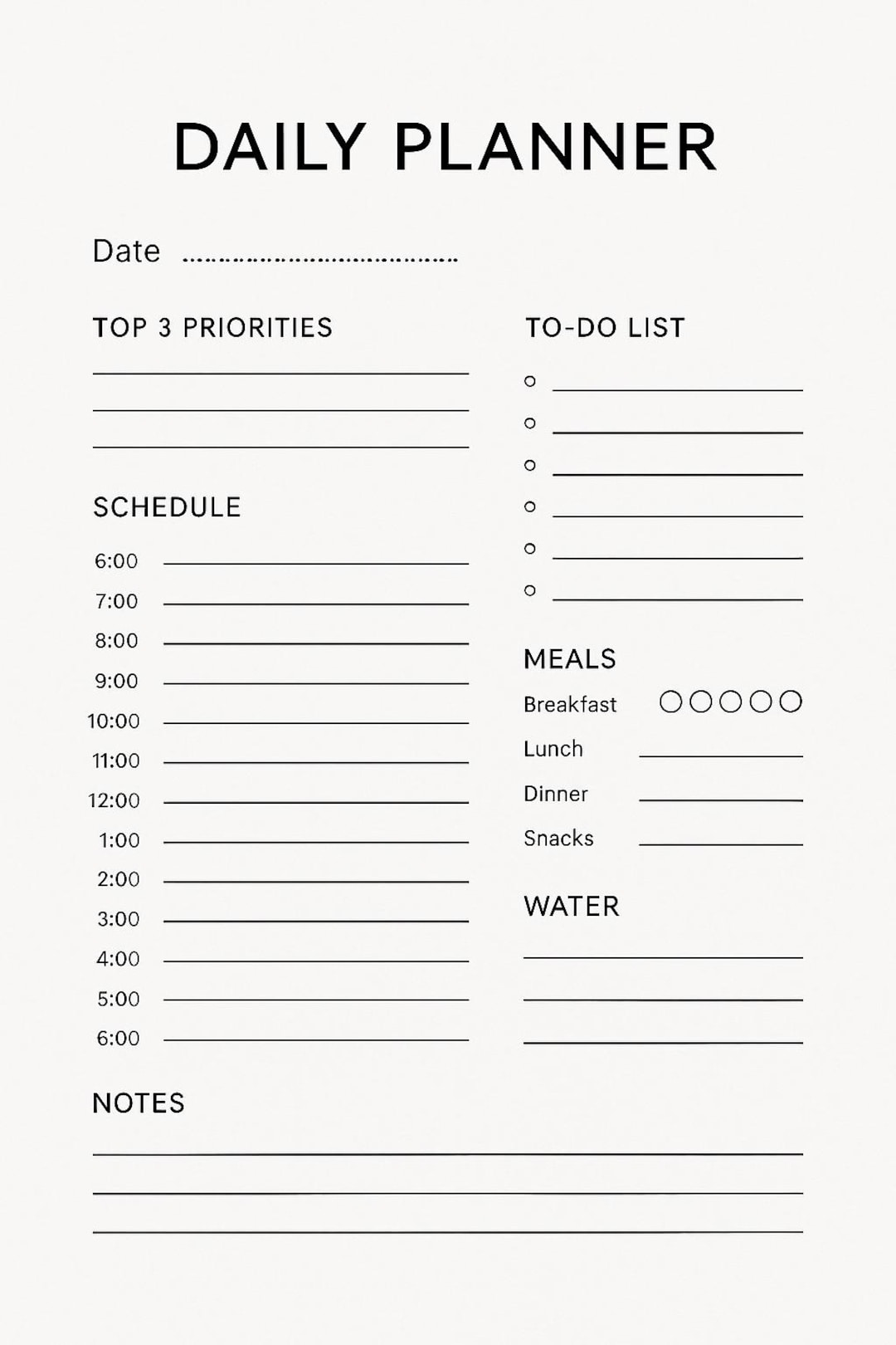 Minimalist Daily Planner Printable – Undated PDF, Productivity ...