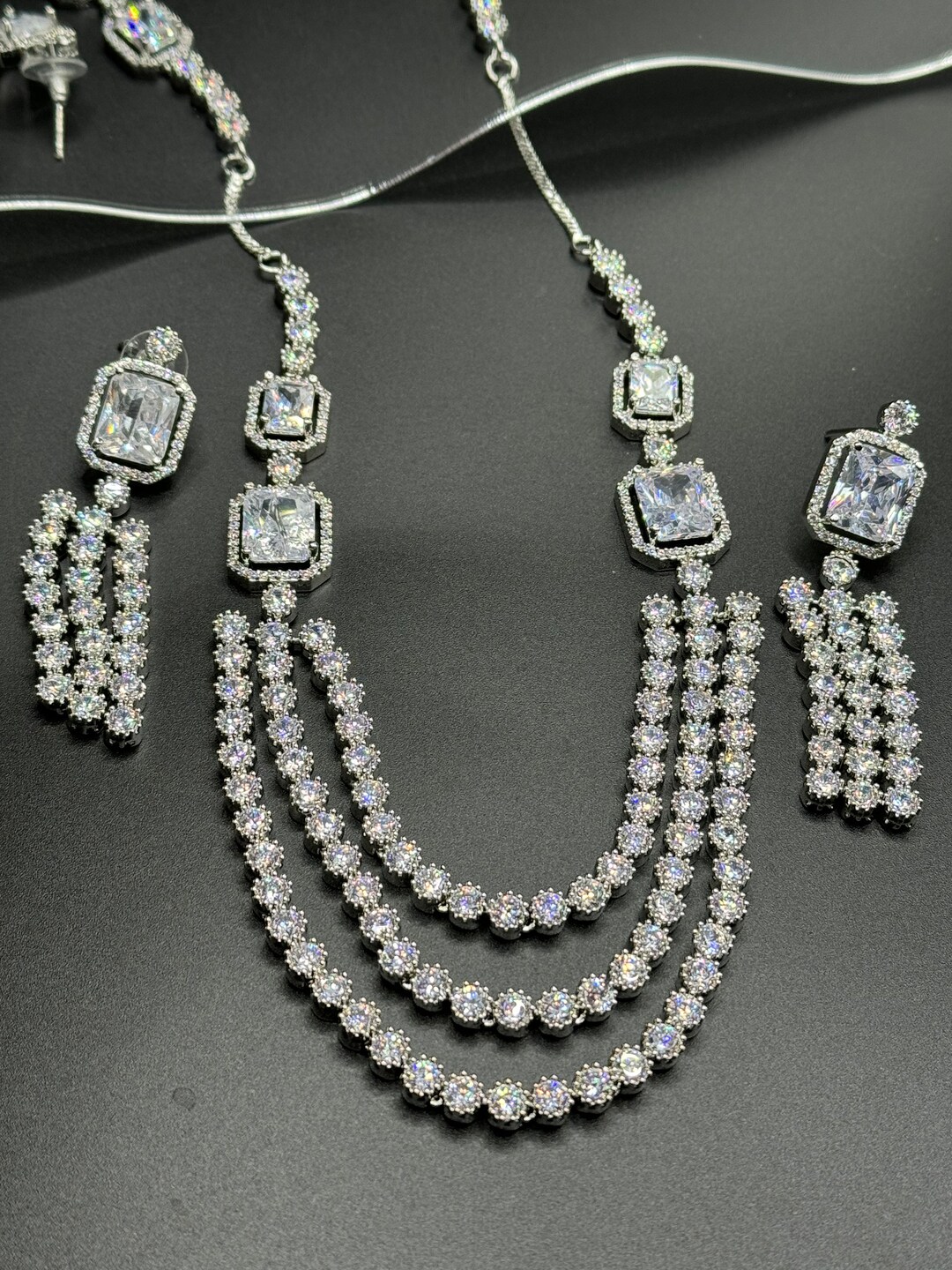 Oversized American Diamond Jewelry Set, Three-layer Design - Etsy