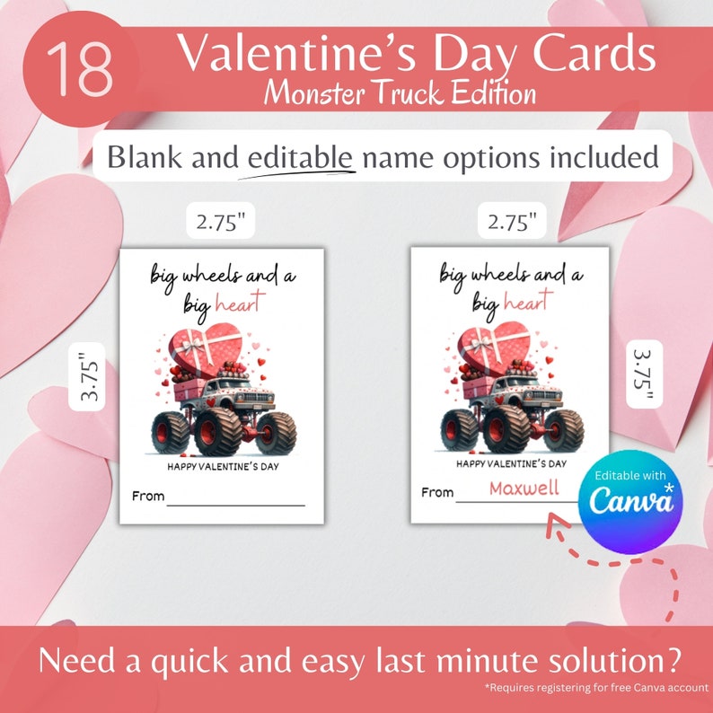 Monster Truck Valentine Editable Monster Truck Valentines Printable ...