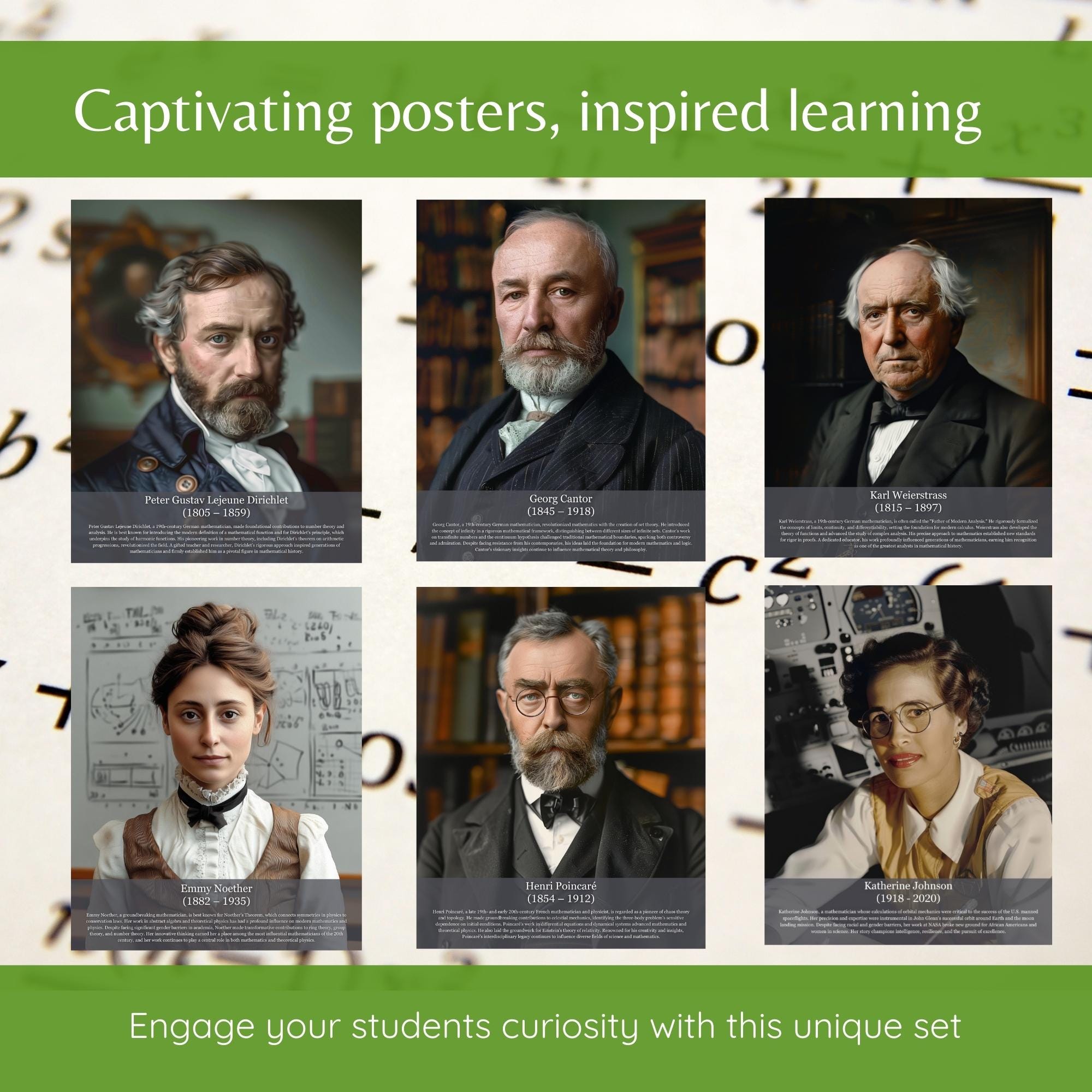 Mathematician Posters, Printable Math Classroom Posters, Educational ...