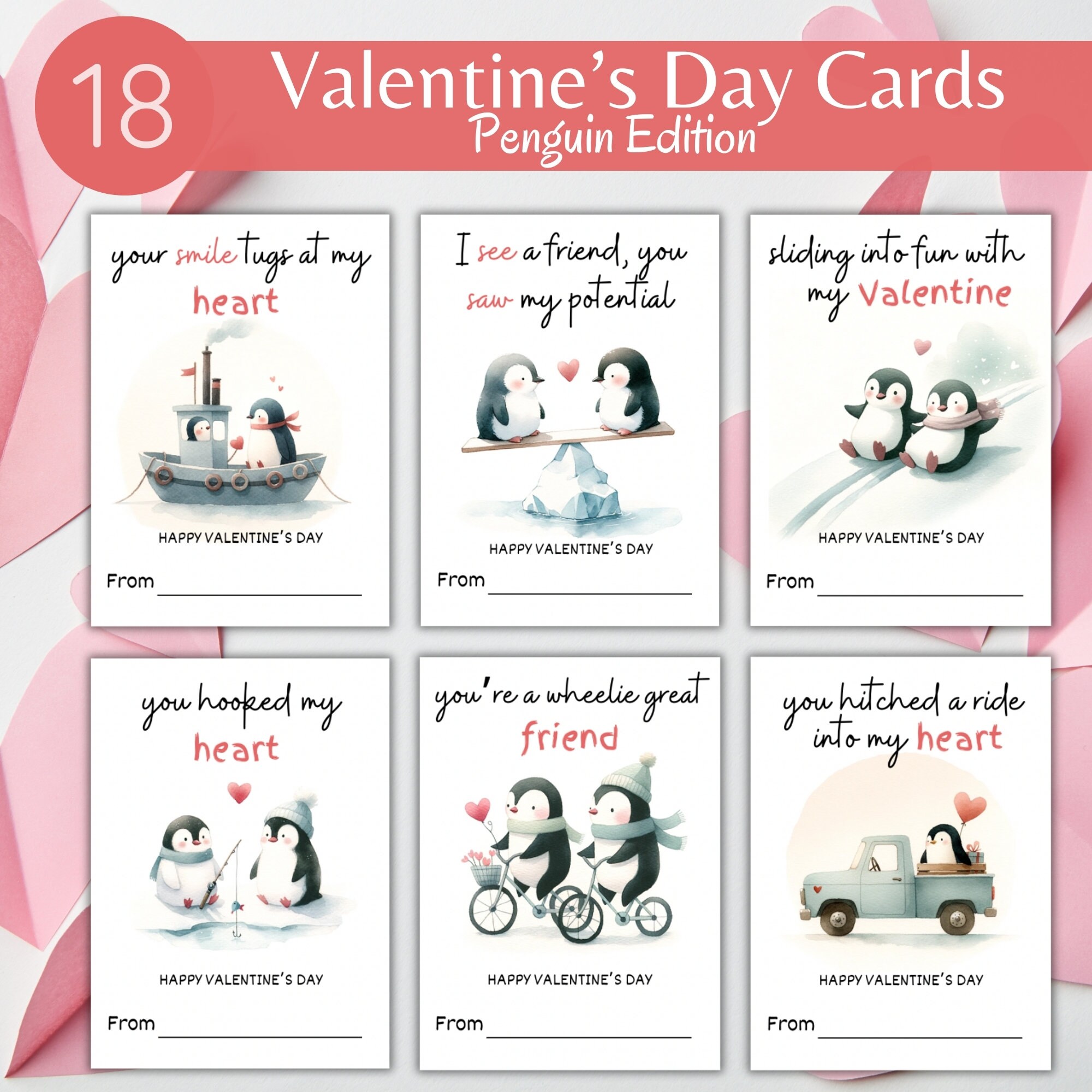 Editable Penguin Valentines Printable Penguin Valentine Charming ...