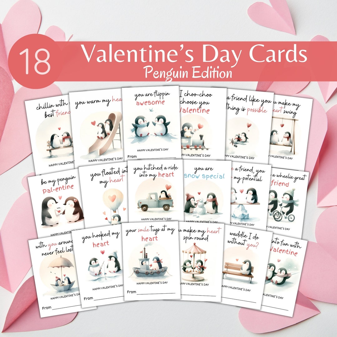 Editable Penguin Valentines Printable Penguin Valentine Charming ...