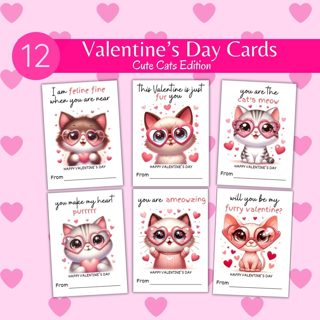 Editable Cat Valentine Cards Printable Kitten Valentine Cards Classroom ...