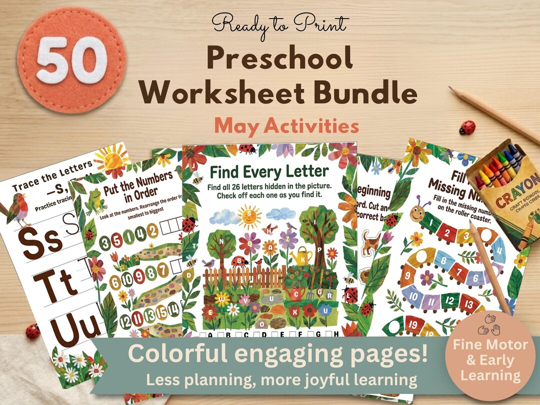 May Preschool Worksheet Bundle, Spring Pre-k Printables, Letter Tracing ...
