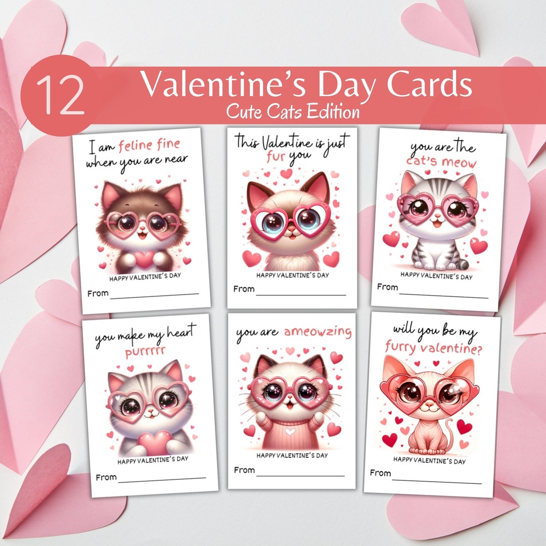 Editable Cat Valentine Cards Printable Kitten Valentine Cards Classroom ...