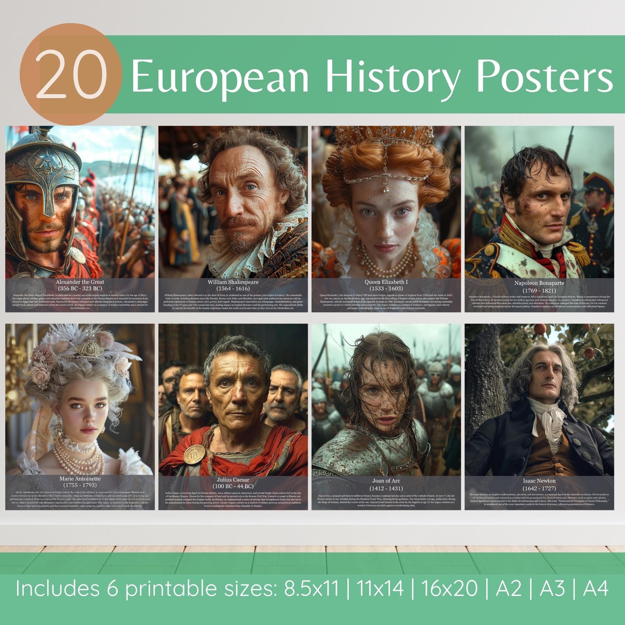 European History Figures Classroom Posters, Social Studies Wall Art ...