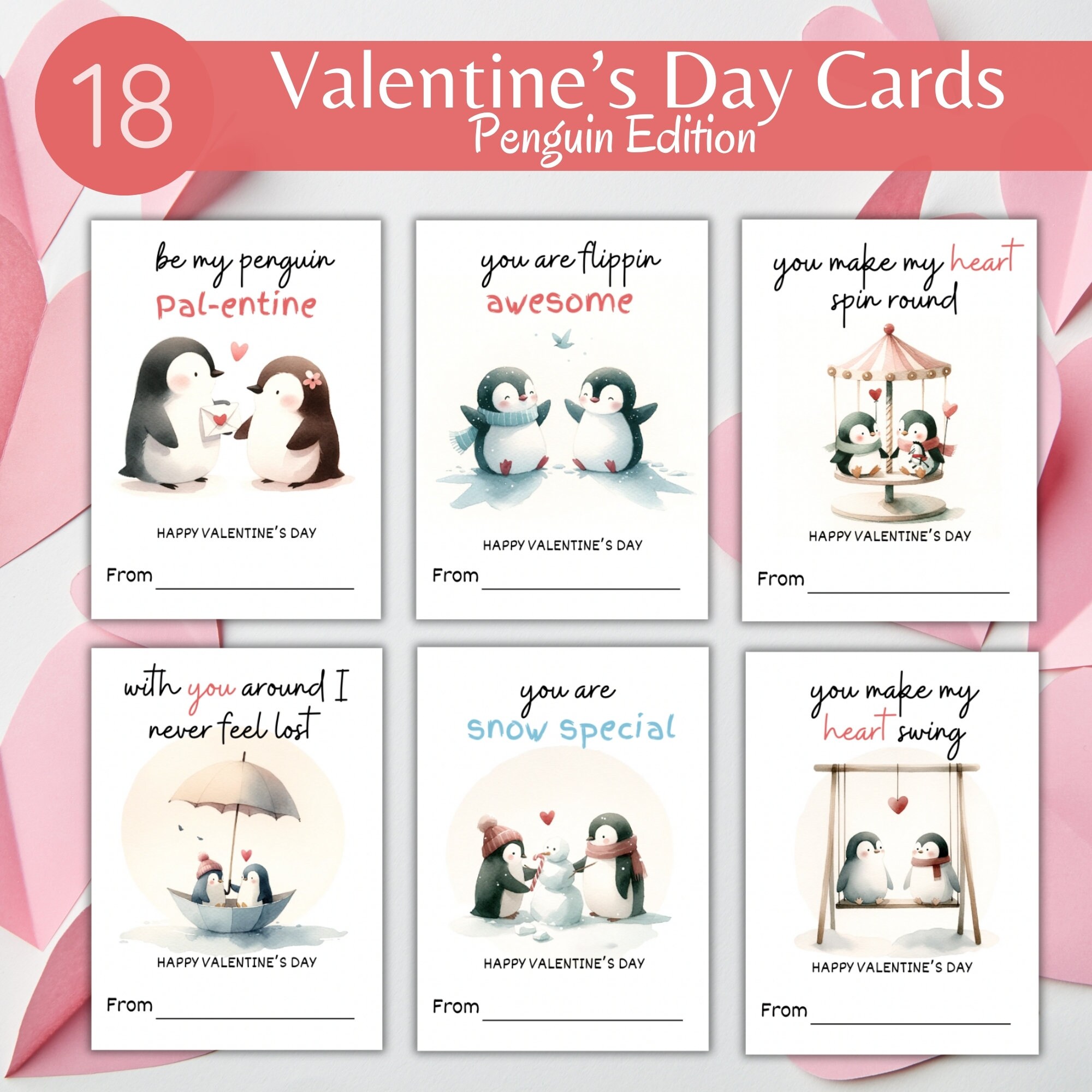 Editable Penguin Valentines Printable Penguin Valentine Charming ...