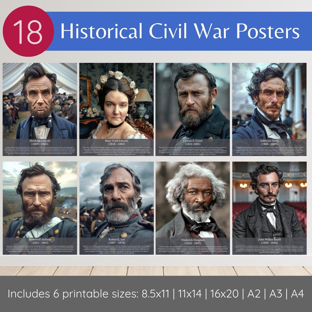 Civil War Figures Posters, US History Classroom Decor Poster Set ...