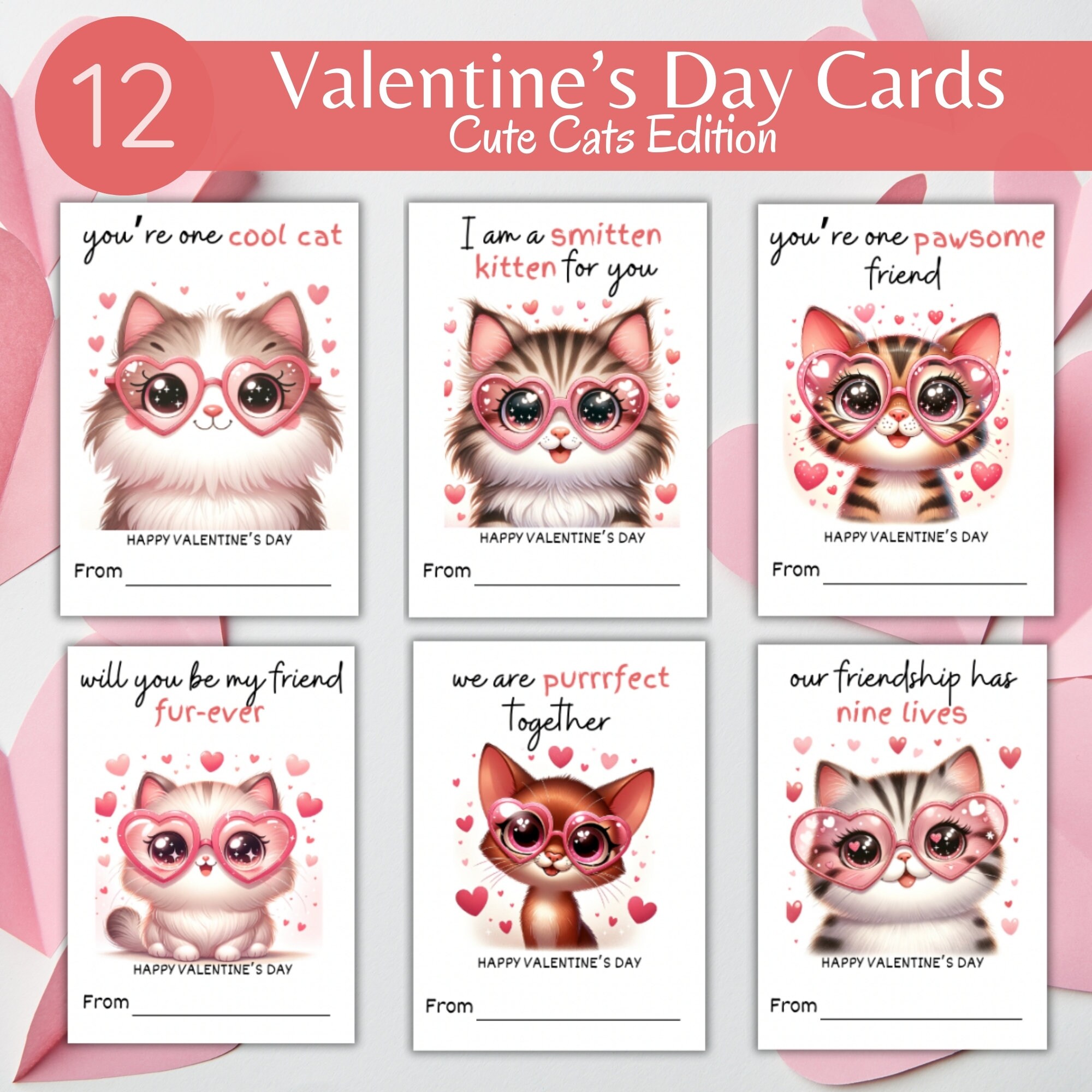 Editable Cat Valentine Cards Printable Kitten Valentine Cards Classroom ...